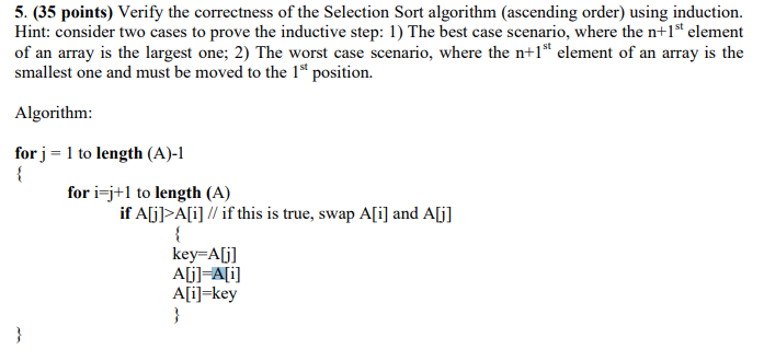 Solved 5. (35 points) Verify the correctness of the | Chegg.com
