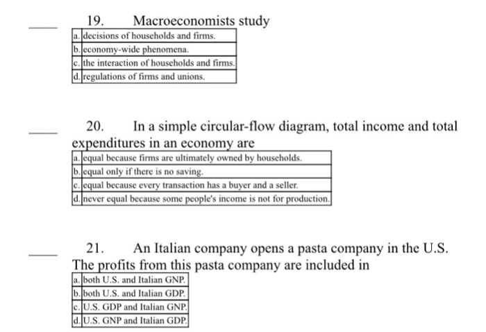 Solved 19.Macroeconomists study a decisions of households | Chegg.com
