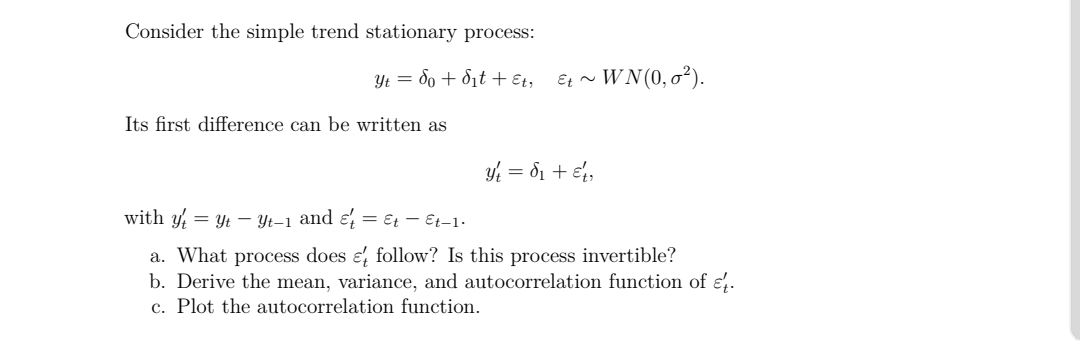 Consider the simple trend stationary process: Yt = 80 | Chegg.com