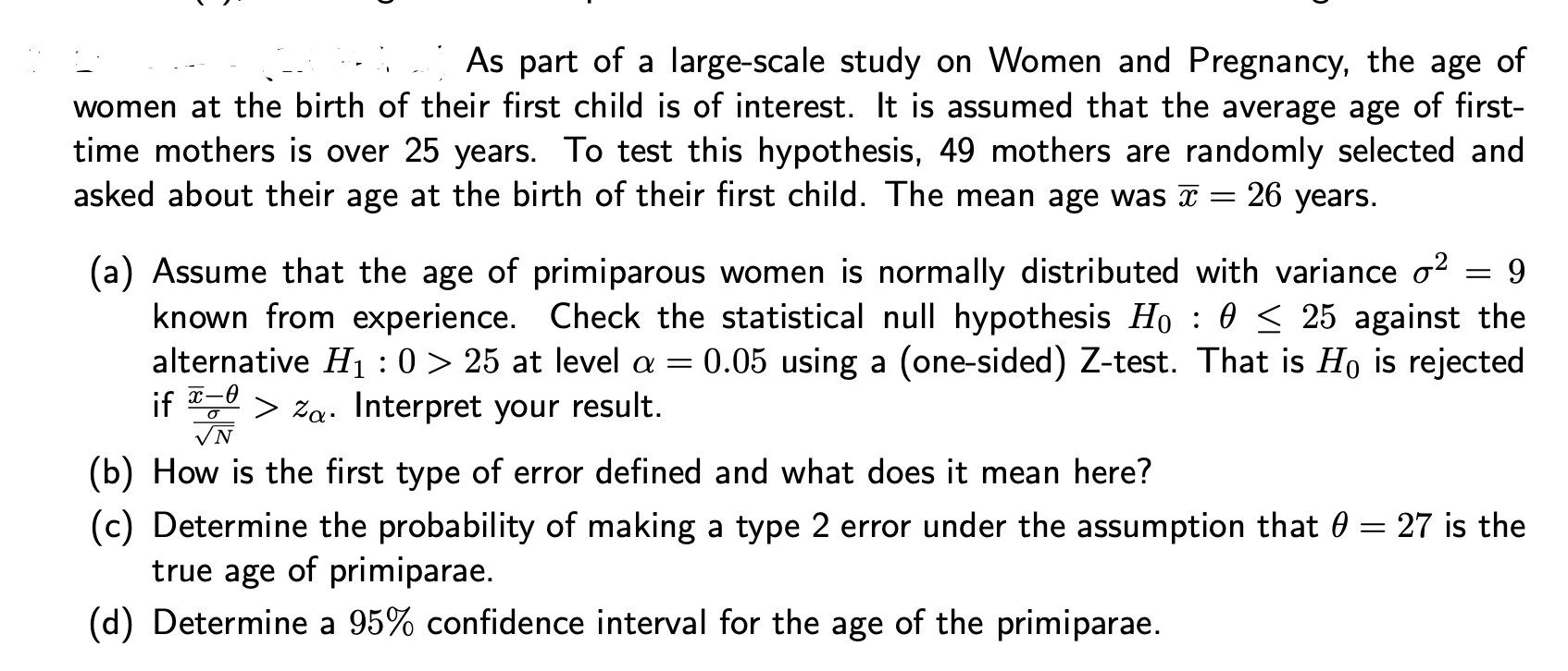 Solved As part of a large-scale study on Women and | Chegg.com