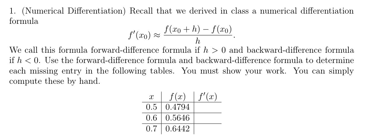 Solved 1. (Numerical Differentiation) Recall that we derived | Chegg.com