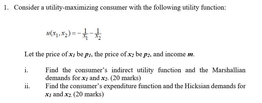 Solved 1. Consider a utility-maximizing consumer with the | Chegg.com