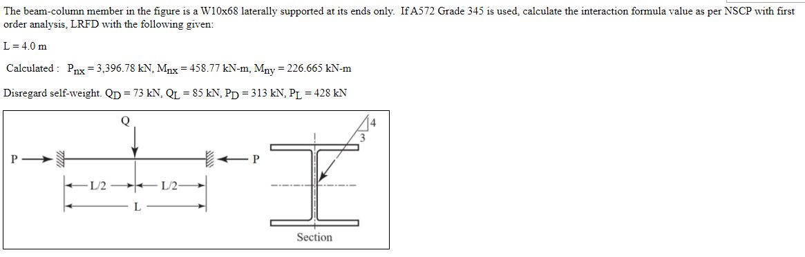 The beam-column member in the figure is a W10x68 | Chegg.com