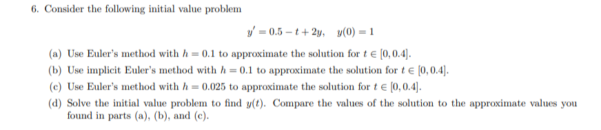 Solved 6. Consider the following initial value problem | Chegg.com
