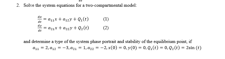 Solved 2. Solve the system equations for a two-compartmental | Chegg.com