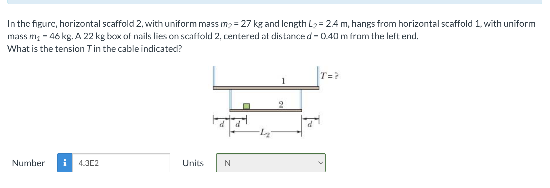 Solved In the figure, horizontal scaffold 2, with uniform | Chegg.com