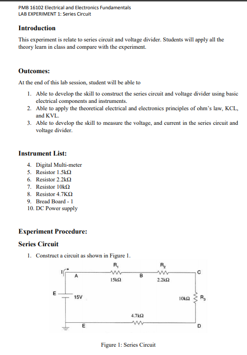 Solved PMB 16102 Electrical and Electronics Fundamentals LAB | Chegg.com