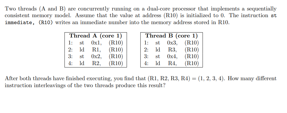 Solved Two threads (A and B) are concurrently running on a | Chegg.com