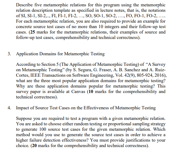 1. Basics of Metamorphic Testing Your description | Chegg.com