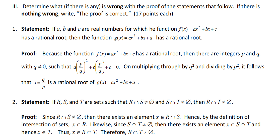 Solved III. Determine what (if there is any) is wrong with | Chegg.com