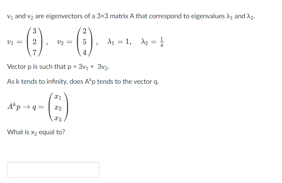 Solved v1 ﻿and v2 ﻿are eigenvectors of a 3×3 ﻿matrix A that | Chegg.com