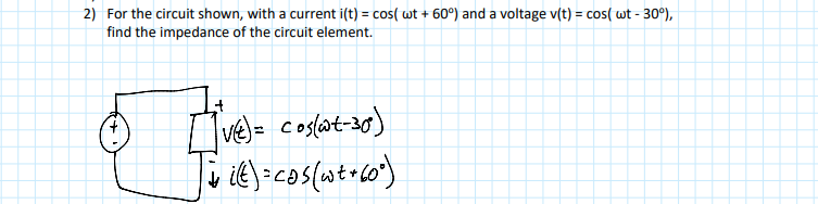 Solved 2) For the circuit shown, with a current i(t) = cos( | Chegg.com