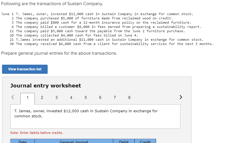 Solved Following Are The Transactions Of Sustain Company Chegg