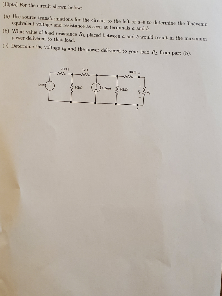 Solved (10pts) For the circuit shown below: (a) Use source | Chegg.com