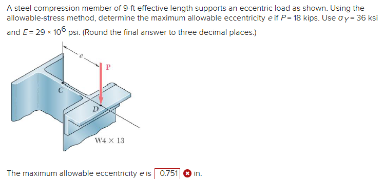 Solved A steel compression member of 9-ft effective length | Chegg.com