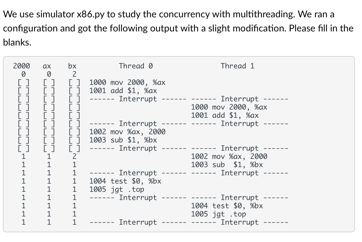 We use simulator x86.py to study the concurrency with | Chegg.com