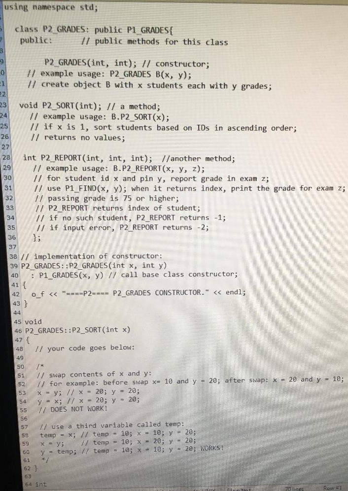 using namespace std; class P2 GRADES: public | Chegg.com