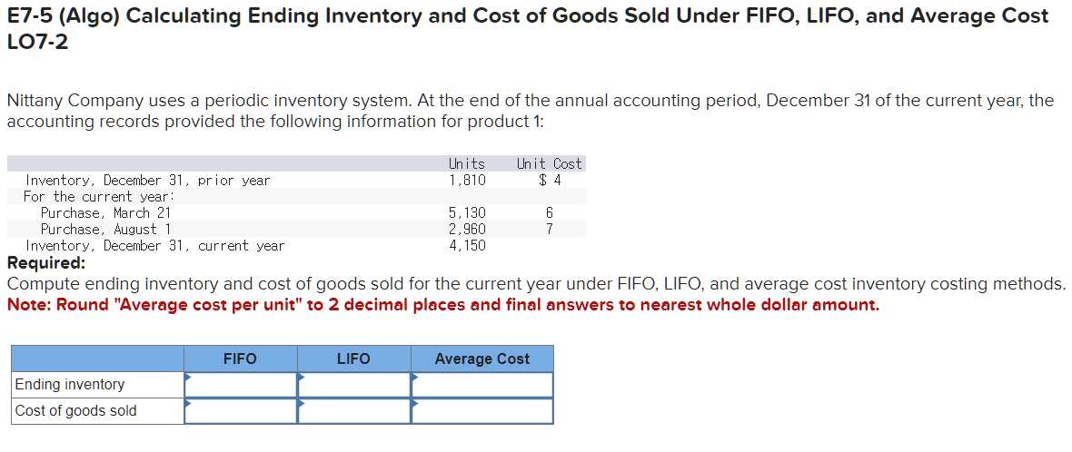 Solved E7-5 (Algo) Calculating Ending Inventory and Cost of | Chegg.com Solved E7-5 (Algo) Calculating Ending Inventory and Cost of | Chegg.com