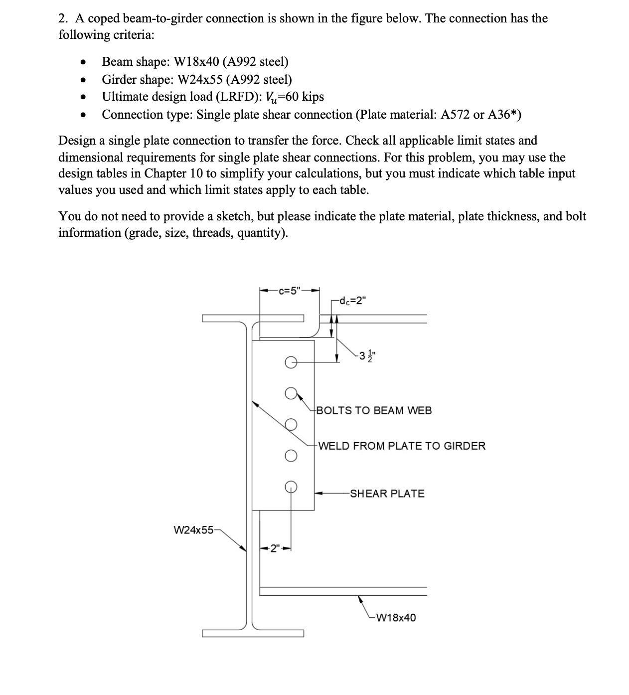 Solved A coped beam-to-girder connection is shown in the | Chegg.com