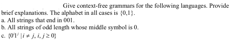 Solved Give context-free grammars for the following | Chegg.com