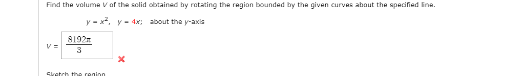 Solved Find the volume V of the solid obtained by rotating | Chegg.com
