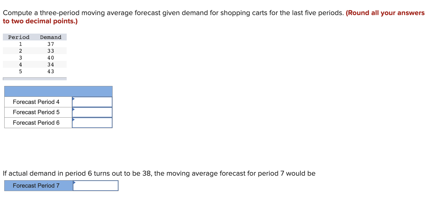 Solved Compute a three-period moving average forecast given | Chegg.com