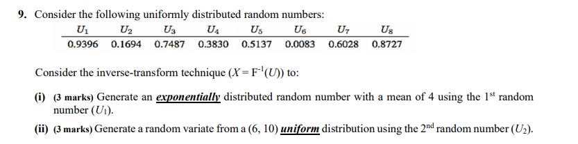 Solved 9. Consider the following uniformly distributed | Chegg.com