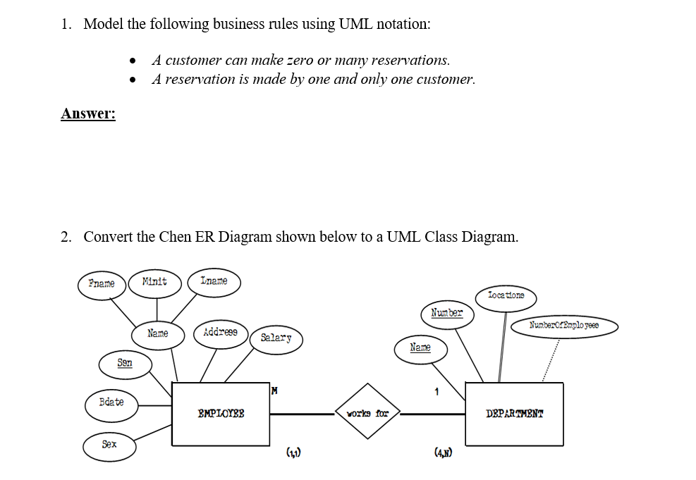 Solved 1. Model the following business rules using UML | Chegg.com