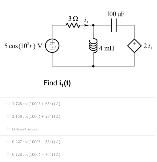 Solved Find i1(t) 1.725cos(1000t+65∘)(A) | Chegg.com