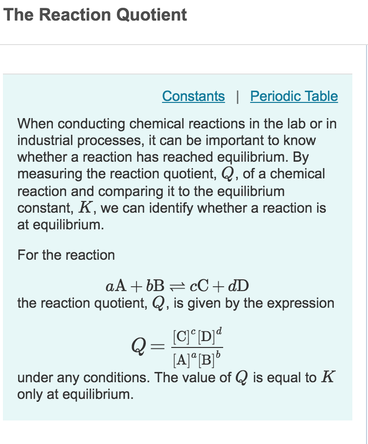 Solved The Reaction Quotient Constants Periodic Table When | Chegg.com