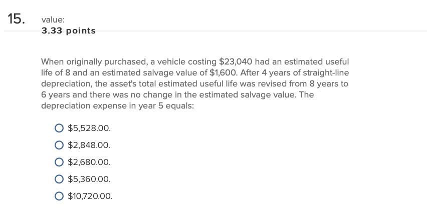 Solved 15. value: 3.33 points When originally purchased, a | Chegg.com Solved 15. value: 3.33 points When originally purchased, a | Chegg.com