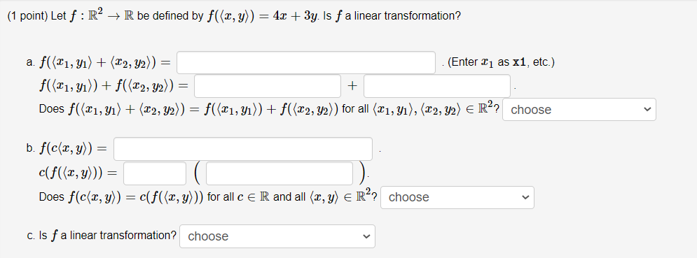 Solved (1 point) Let f:R2→R be defined by f( x,y )=4x+3y. Is | Chegg.com