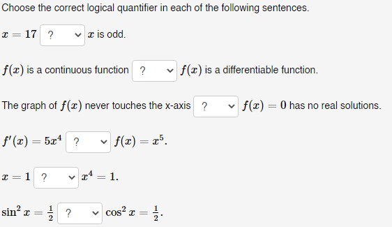 Solved Choose the correct logical quantifier in each of the | Chegg.com