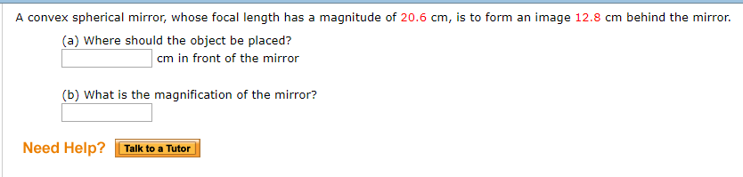 Solved A convex spherical mirror, whose focal length has a | Chegg.com