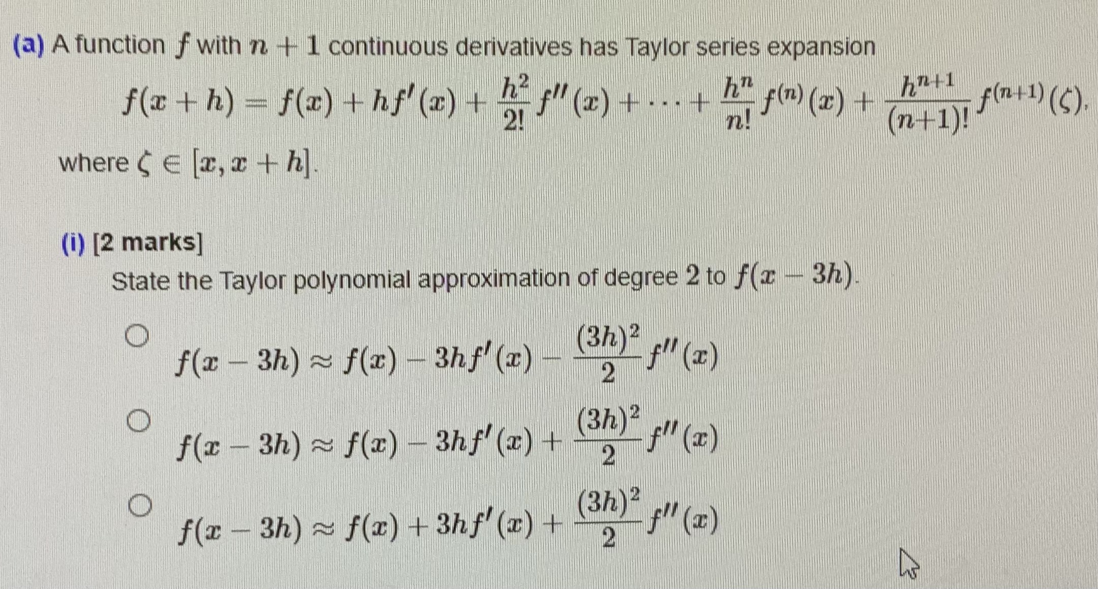 Solved (a) ﻿A function f ﻿with n+1 ﻿continuous derivatives | Chegg.com