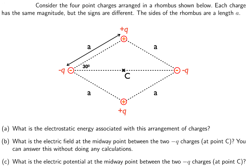 Solved Consider the four point charges arranged in a rhombus | Chegg.com