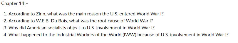 Solved Chapter 14 - 1. According to Zinn, what was the main | Chegg.com