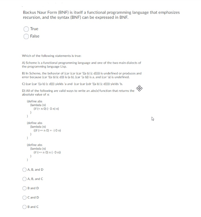 Solved Backus Naur Form (BNF) is itself a functional | Chegg.com