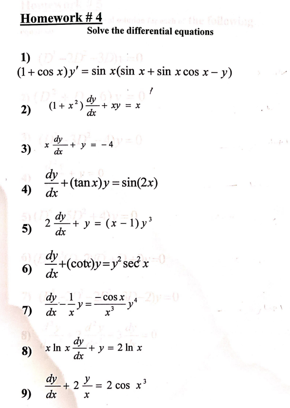 Solved Homework #4 Solve the differential equations 1) (1 + | Chegg.com