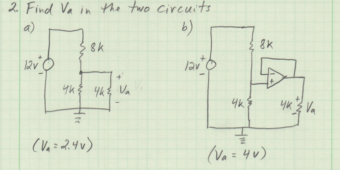 Solved 2. Find Va in the two circuits a) b) 8k 12vt0 lavo 8k | Chegg.com