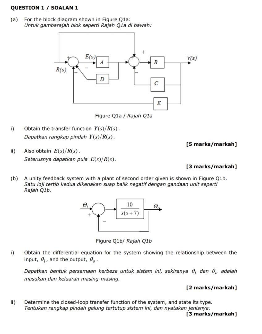 Solved QUESTION 1 / SOALAN 1 (a) For the block diagram shown | Chegg.com