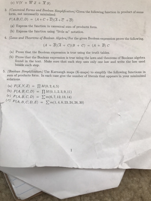 Solved (Canonical Forms and Boolean Simplification) Given | Chegg.com