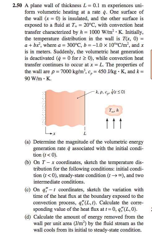 Solved 2.50 A plane wall of thickness L = 0.1 m experiences | Chegg.com