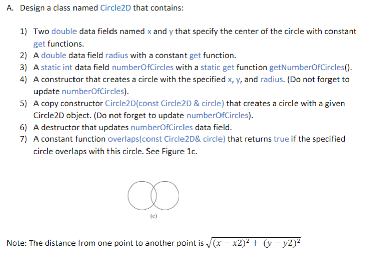 Solved A. Design a class named Circle2D that contains: 1) | Chegg.com