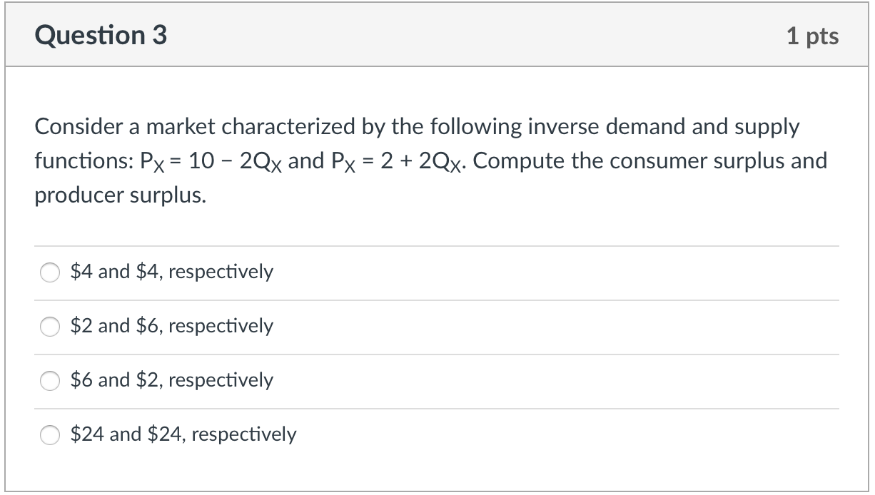 Solved Question 2 1 pts The inverse market demand for a good | Chegg.com