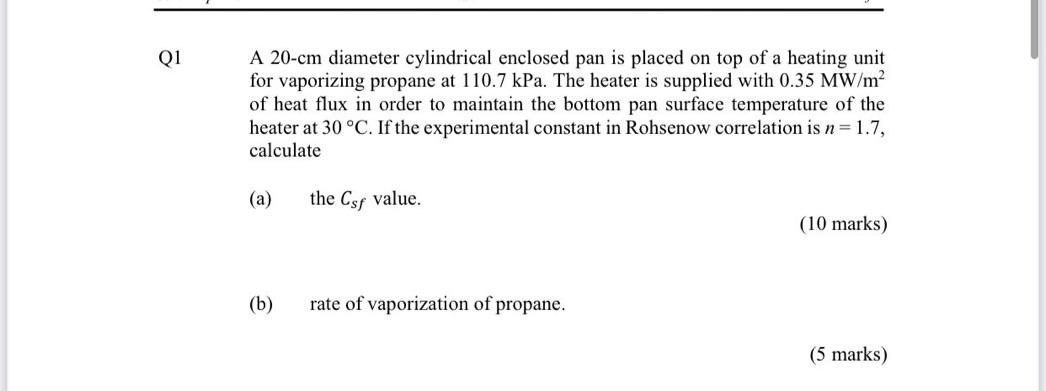 Q1 A 20-cm diameter cylindrical enclosed pan is | Chegg.com
