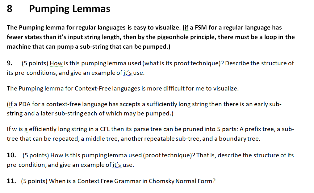 Solved 8 Pumping Lemmas The Pumping lemma for regular | Chegg.com
