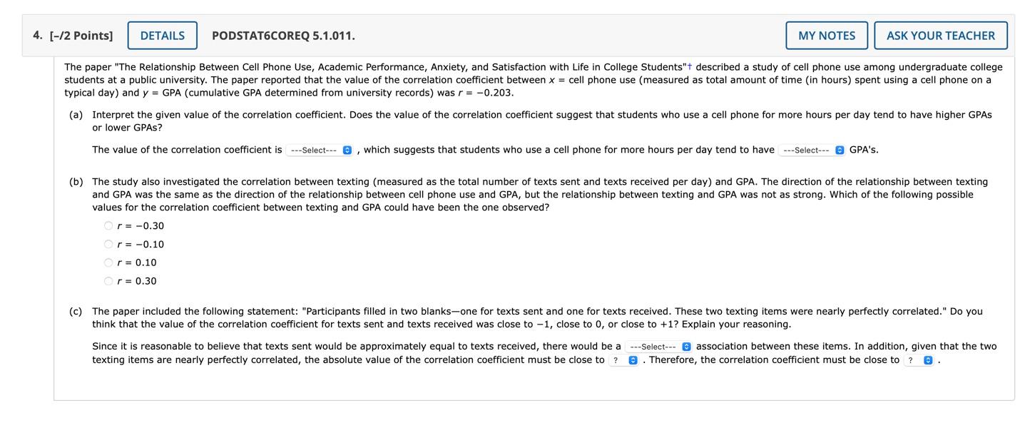 Solved The paper "The Relationship Between Cell Phone Use, | Chegg.com