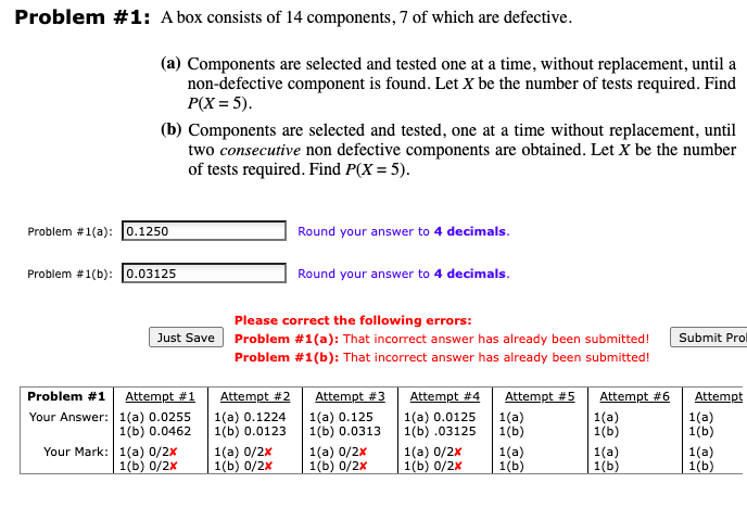 Solved Problem # 1: A box consists of 14 ﻿components, 7 ﻿of | Chegg.com