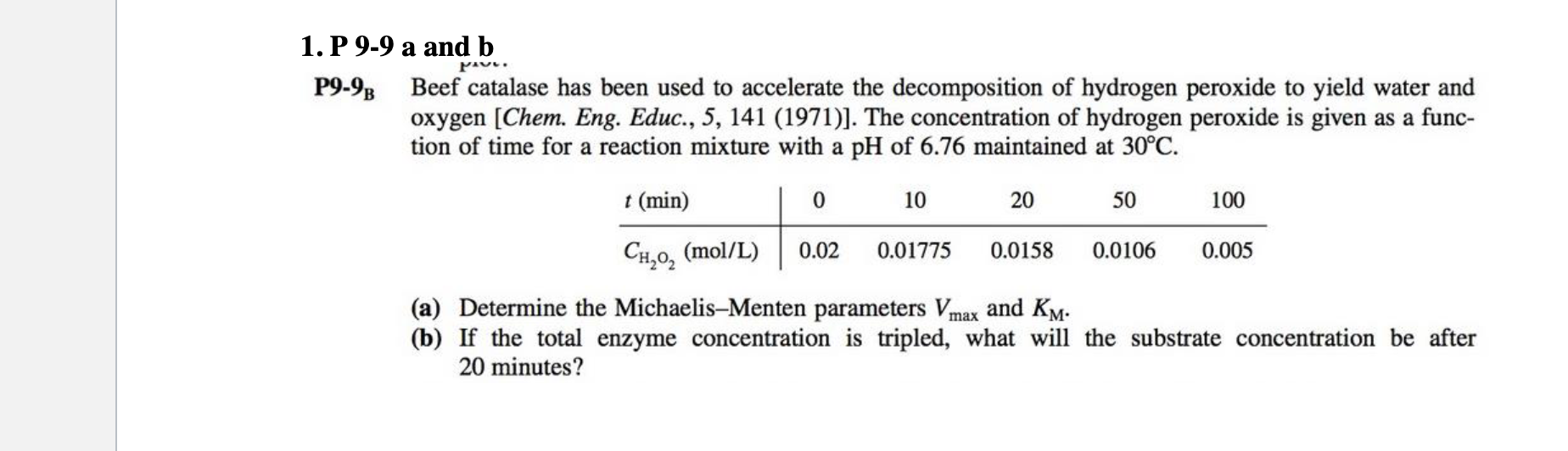 Solved 1. P 9-9 a and b P9-9 PB Beef catalase has been used | Chegg.com